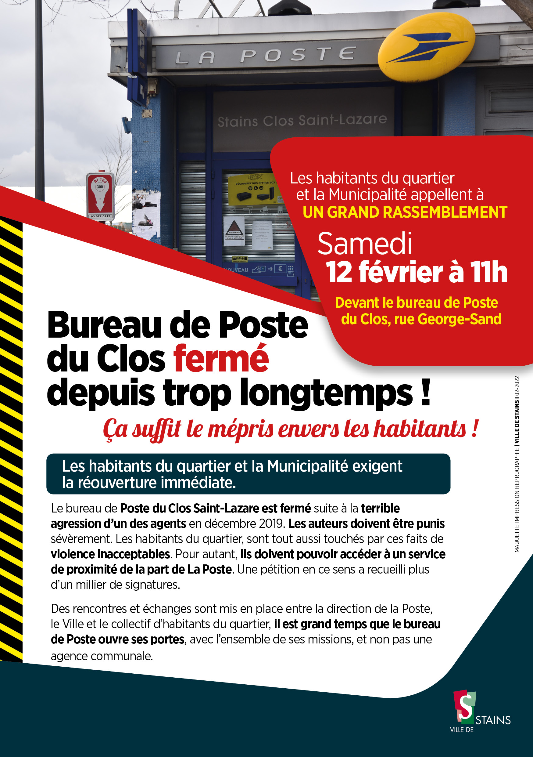 Rassemblement - Bureau de Poste du Clos fermé depuis trop longtemps ...