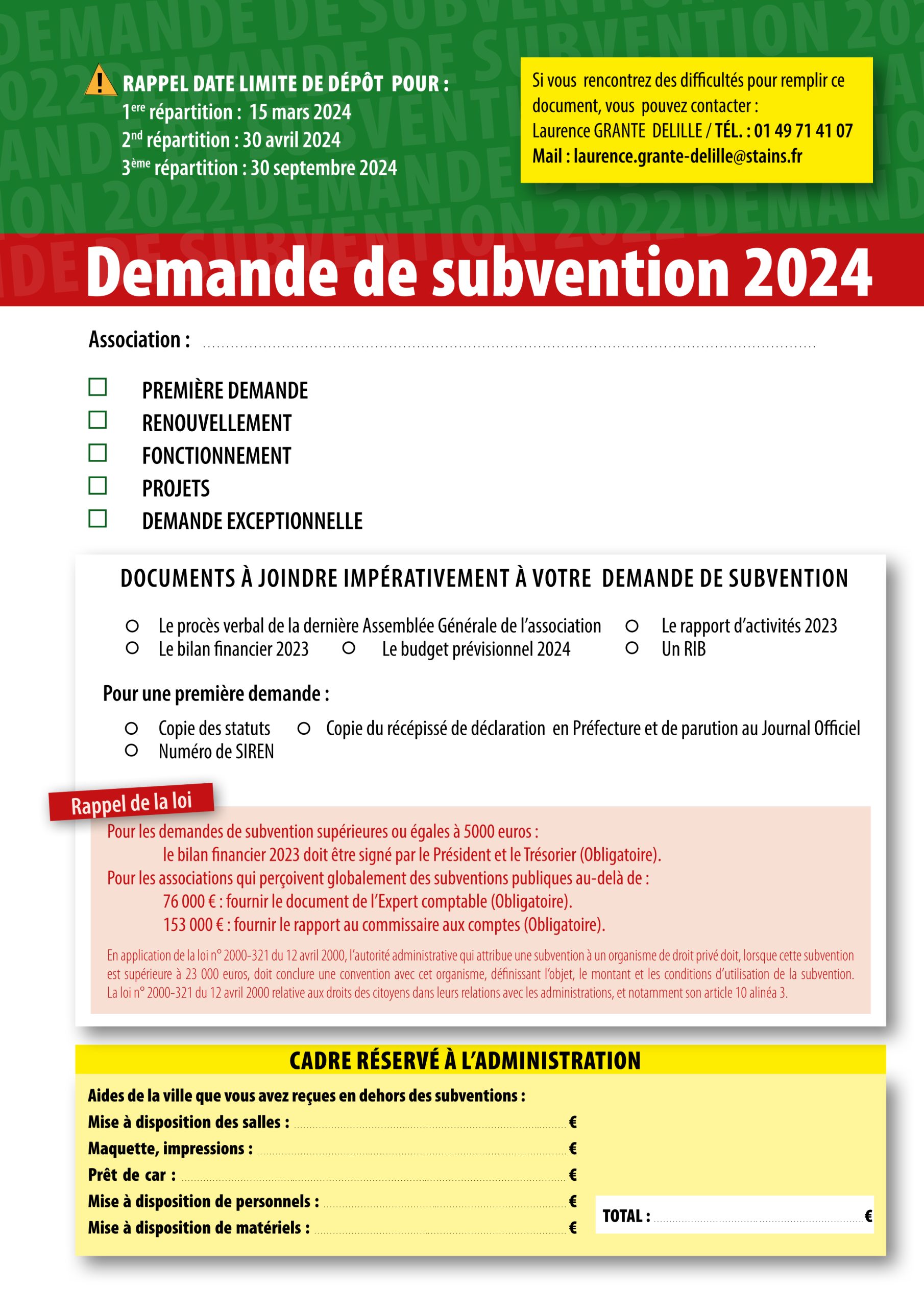 Dossier de demandes de subventions 2024 - Ville de Stains